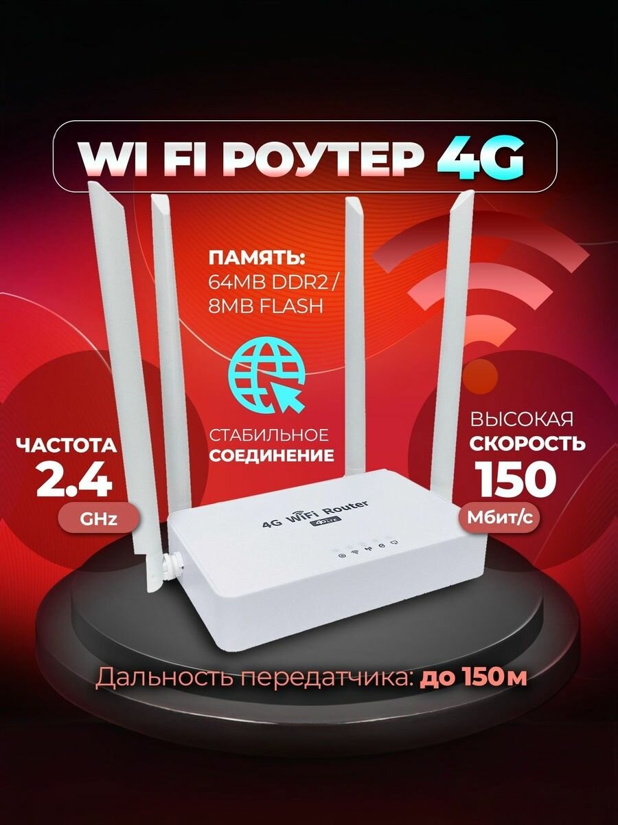 Роутер Orbita 4G Wi-Fi, 1 LAN, 802.11 b, 150 Мб/с, 2,4 ГГц, белый