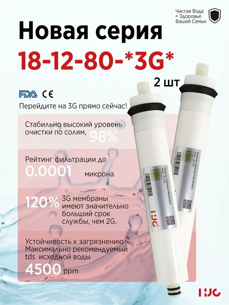 2 шт Мембрана обратного осмоса 3G-1812-80 Система ОО Высокая степень удаления солей Новая серия
