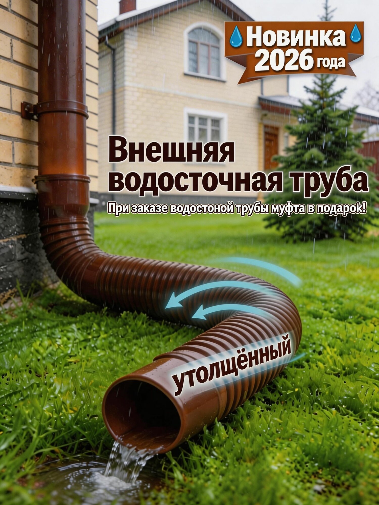 Tруба водосточная, Пластиковая круговой дренажная удлинительная труба,80mm,100mm_подходит для дренажа или удлинения гибких трубопроводных систем