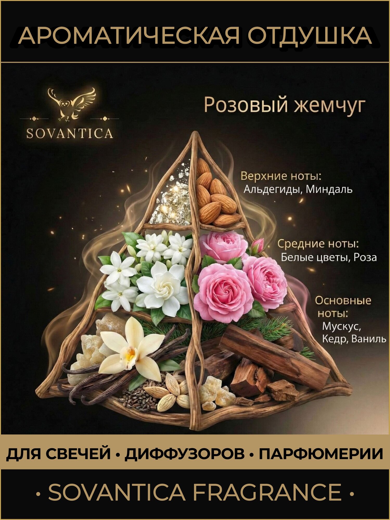Ароматическая отдушка 10 г Розовый жемчуг (Пудровый аромат) (Pink pearl - powder fragrance), Sovantica