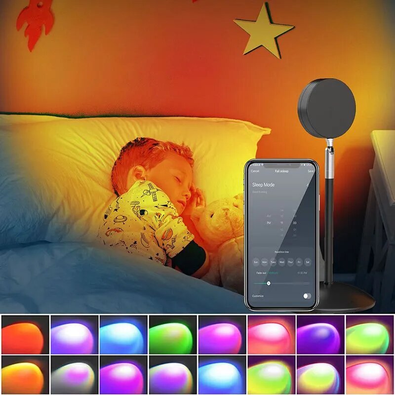 Светильник Smart Sunset Lamp APP Controller RGB music controller, Черный, Китай — фото 1