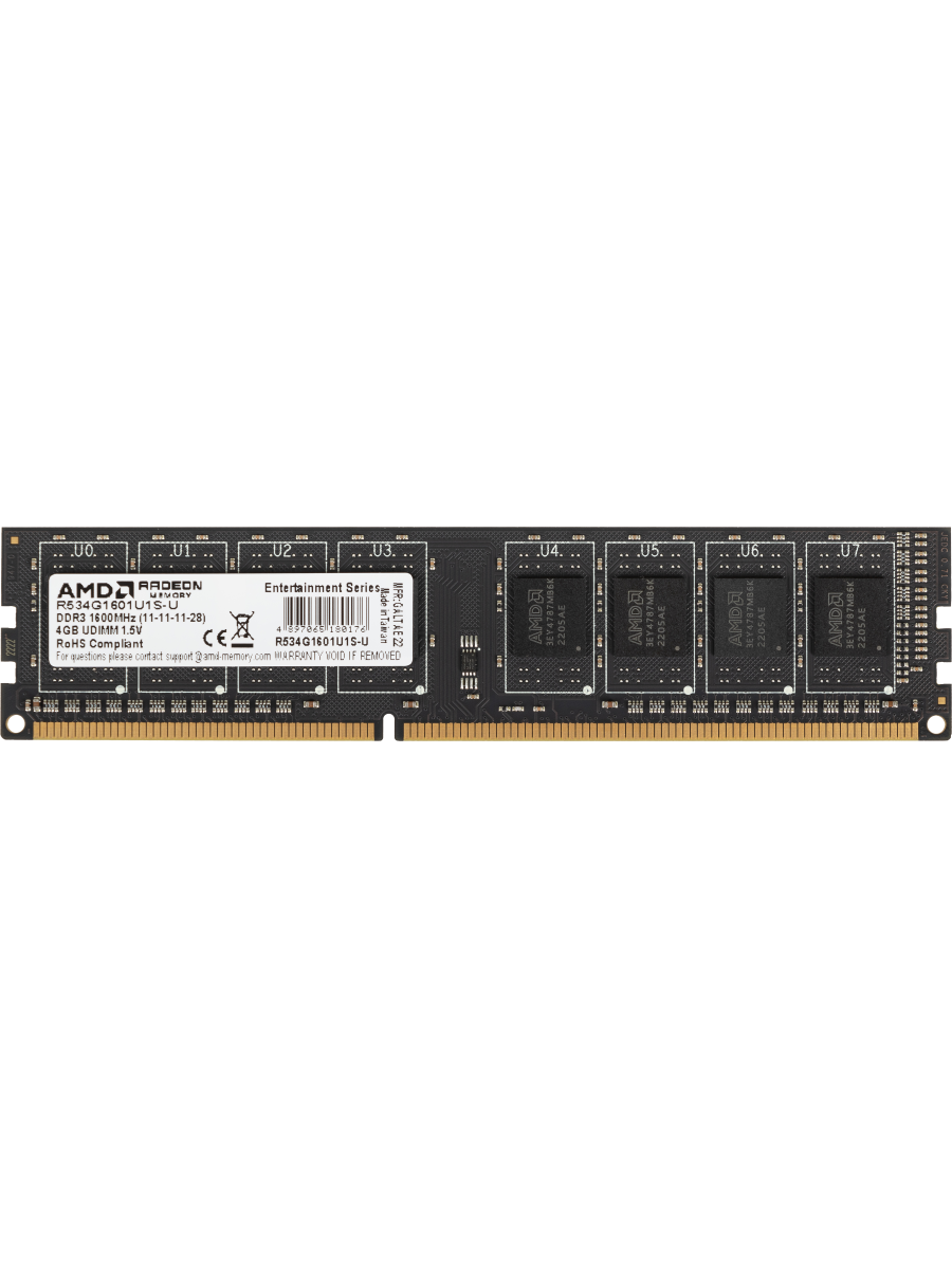 Память DDR3 4GB 1600MHz AMD R534G1601U1S-U RTL PC3-12800 CL11 DIMM 240-pin 1.5В RTL