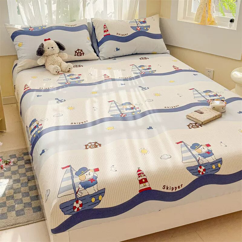 GP HOME Мягкие хлопковые комплекты для кровати с мультяшным принтом 150x200 см для односпальной кровати Цвет：Океанское
