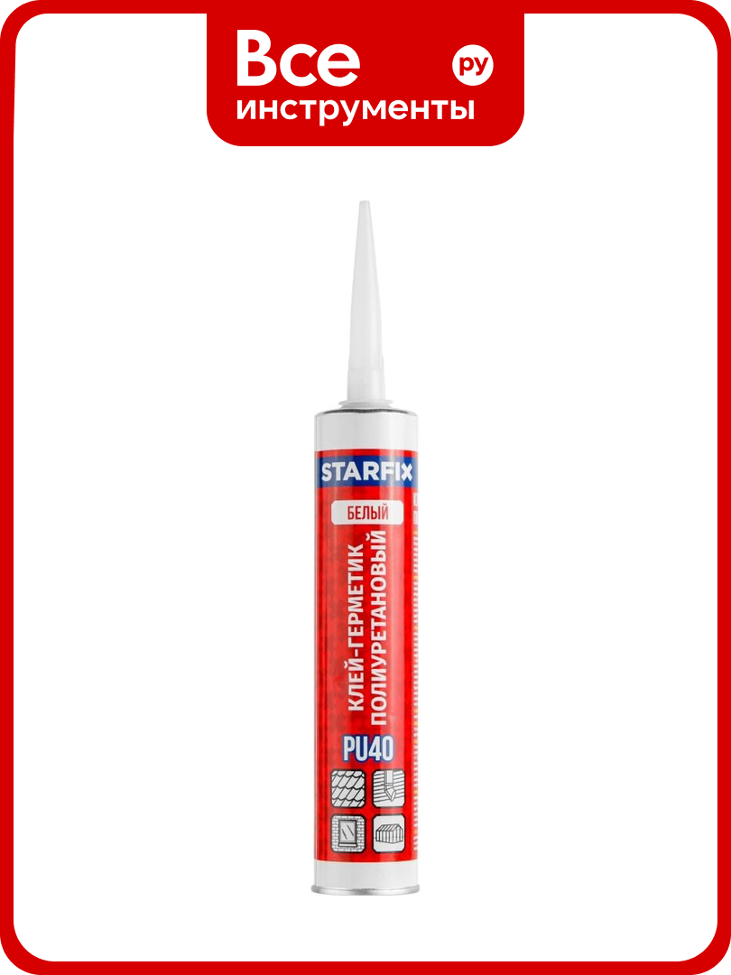Клей-герметик STARFIX полиуретановый PU40, белый, 300 мл SM-85136-1