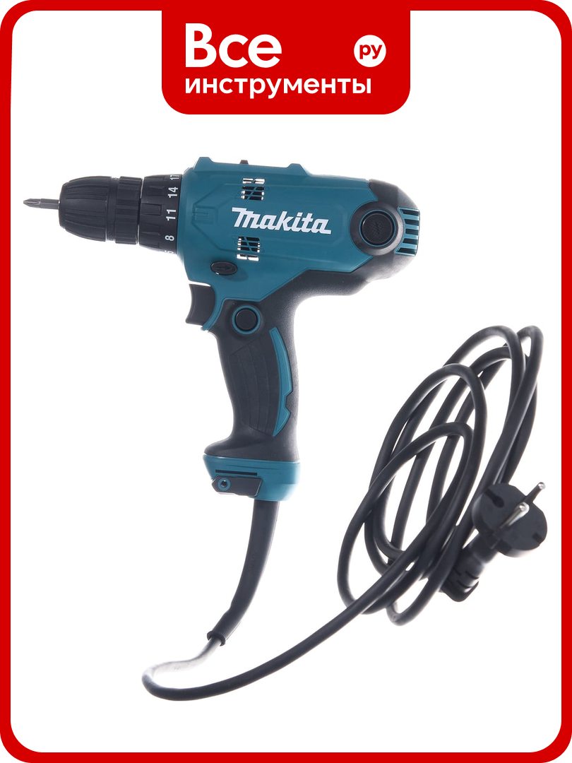 Дрель Makita DF0300, с пониженной скоростью, для закручивания крепежа, мотор, быстрозажимный патрон, крепление на ремень