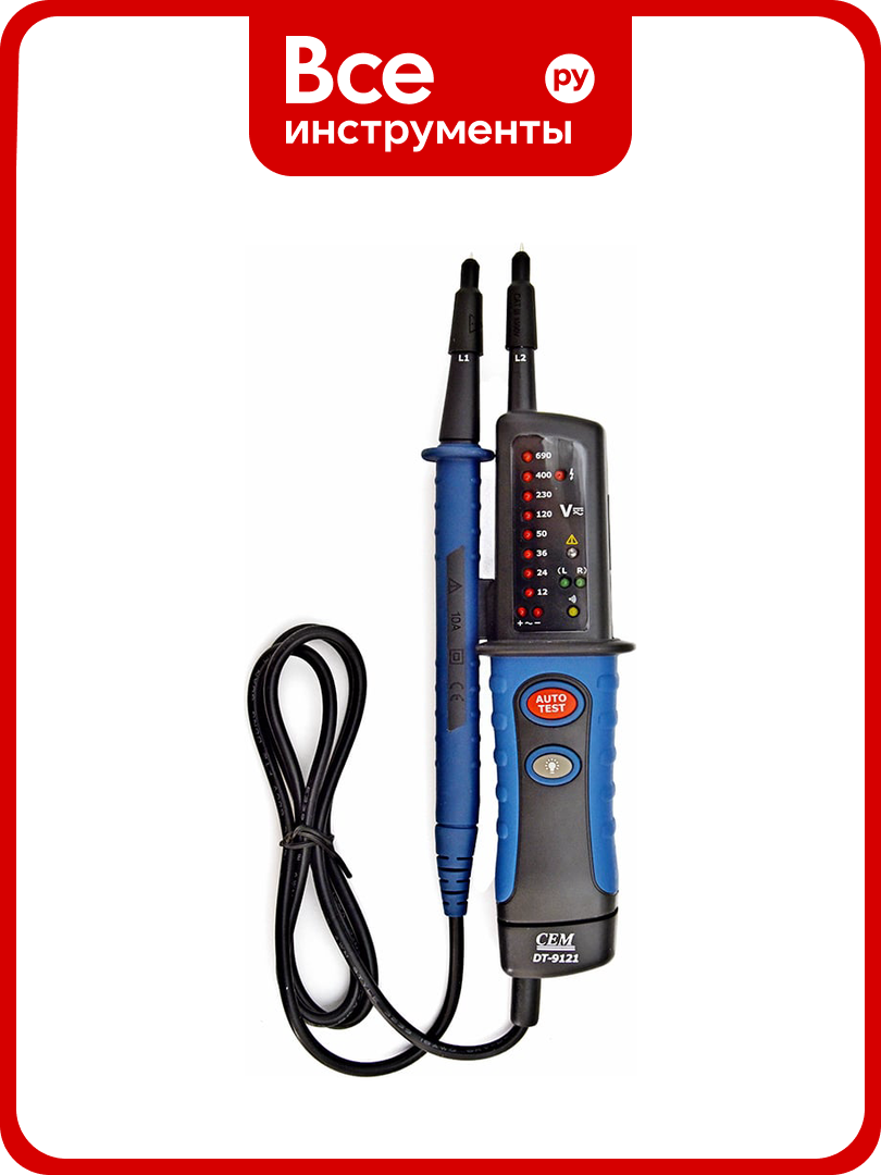 Указатель напряжения СЕМ DT-9121 480922 690 В, контактный тестер с корпусом, звуковая прозвонка, синий‑белый