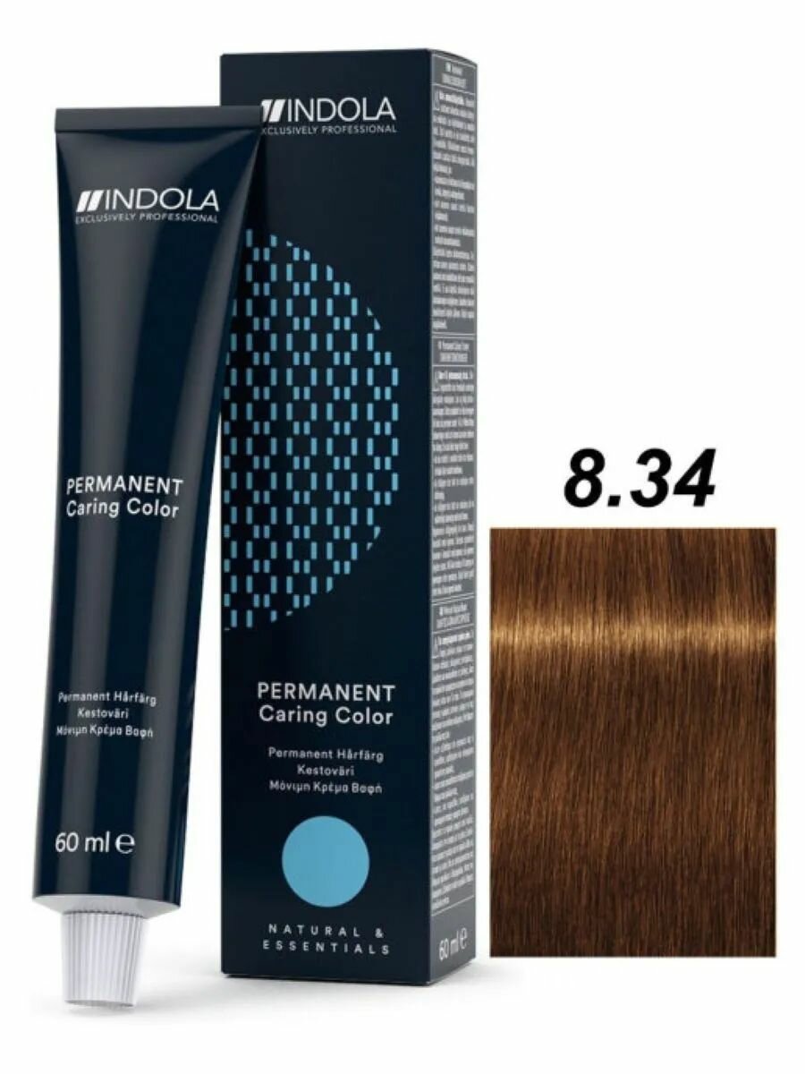 Indola Natural & Essentials 8.34 Светлый русый золотистый медный Перманентный крем-краситель для волос 60мл