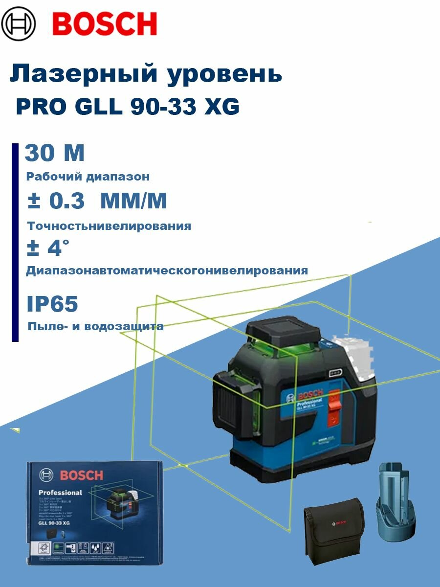 GLL 90-33 XG Лазерный уровень 30 м, точность 0,3 мм/м, фиолетовый