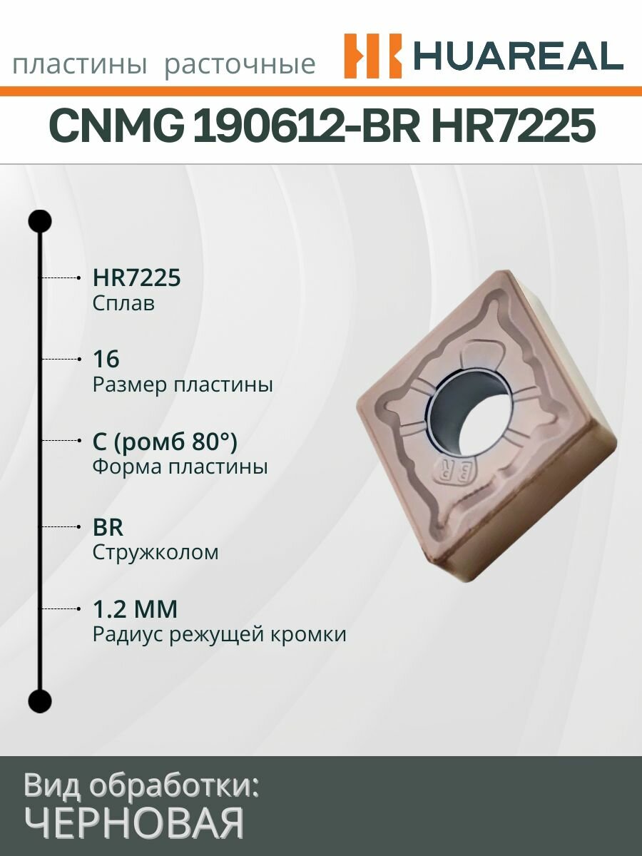 Сменная пластина расточная CNMG 190612-BR HR7225 HUAREAL, 10 шт в наборе