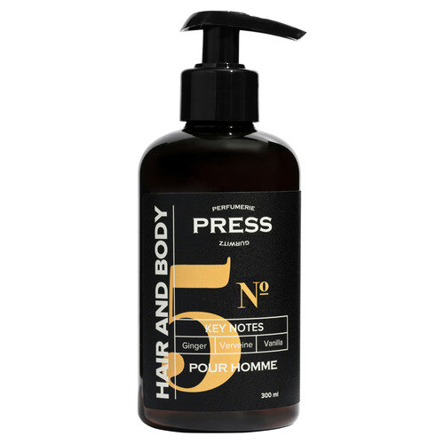 PRESS GURWITZ PERFUMERIE №5 for Men Head & Body Ginger, Vanilla, Verviene Мужской шампунь-гель 2 в 1 для волос и тела 300 мл