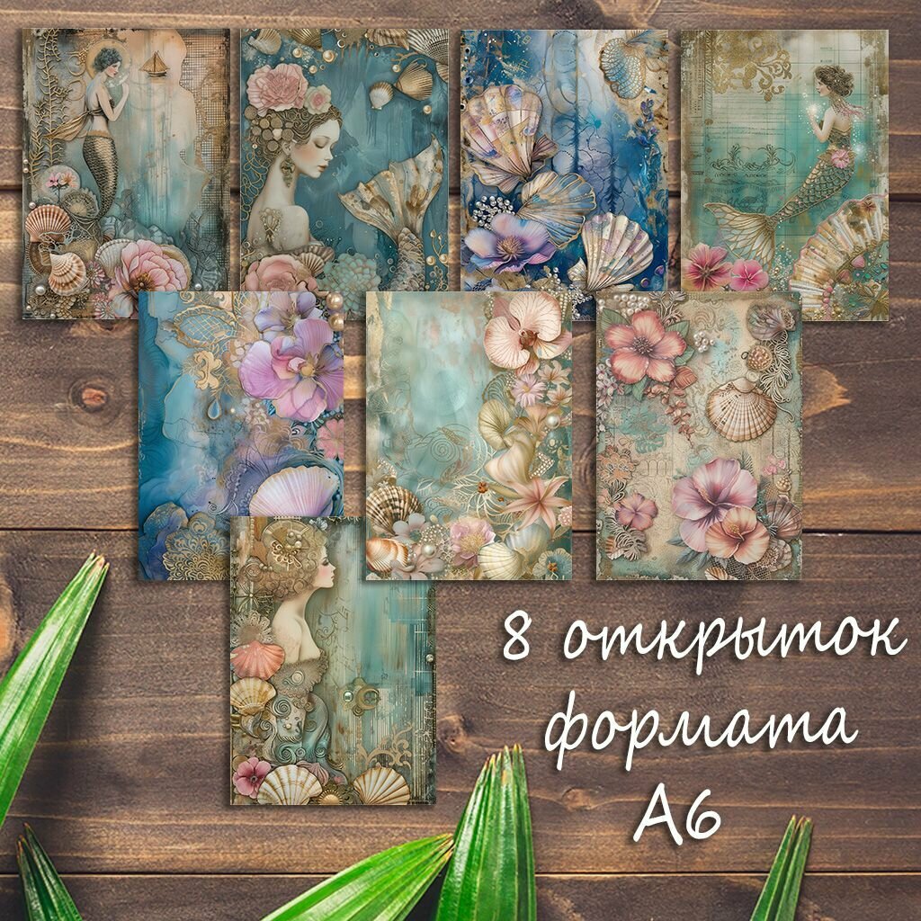 Большой набор открыток Винтаж, Подводный мир, 8 штук