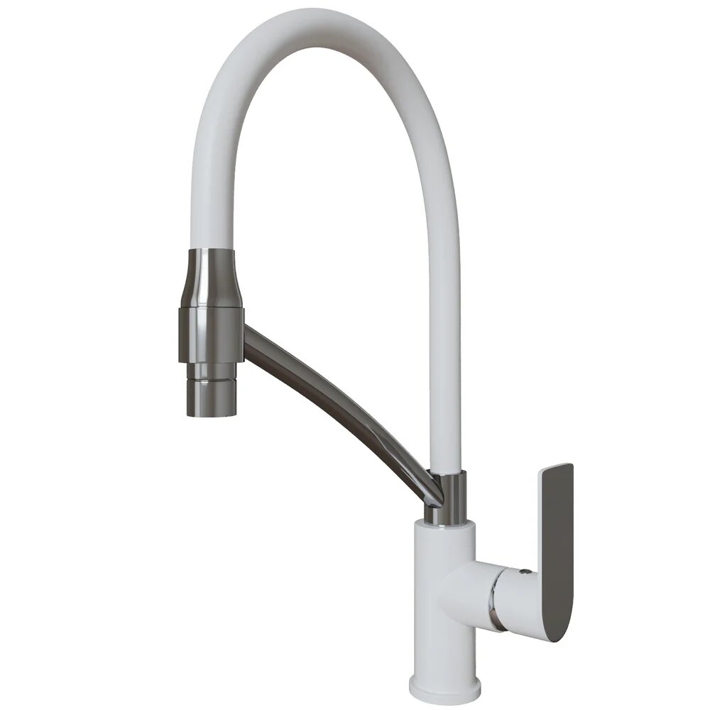 Смеситель для кухни 35k MIXLINE ML33-108 "City White" гибкий излив боковая ручка ручка белый/хром