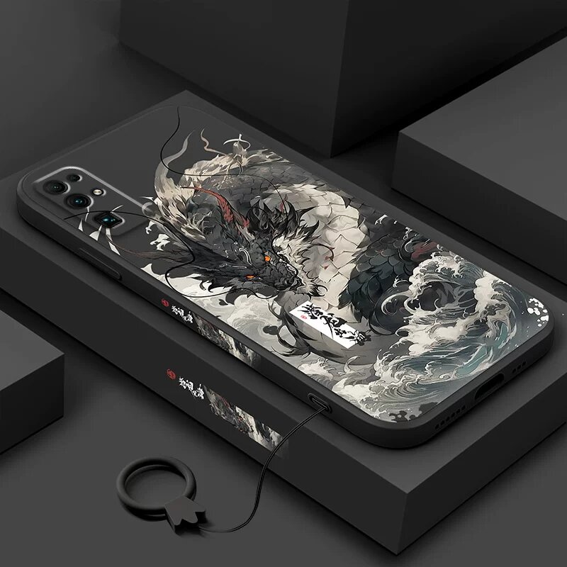 Чехол для Honor 30 из жидкого силикона, темно-черный, дизайн «Цзиньлун Тэнфэй»
