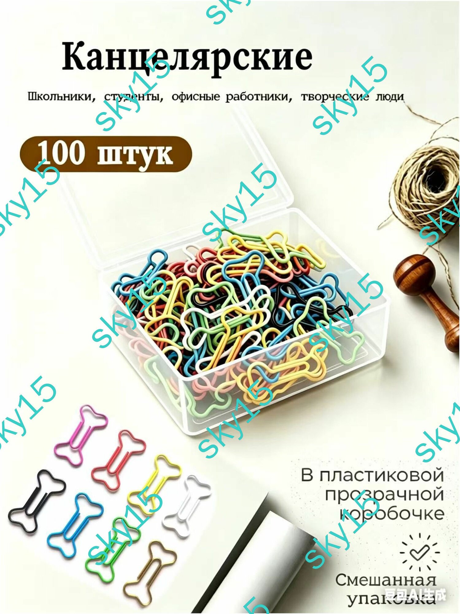 100 шт. скрепок в форме костей