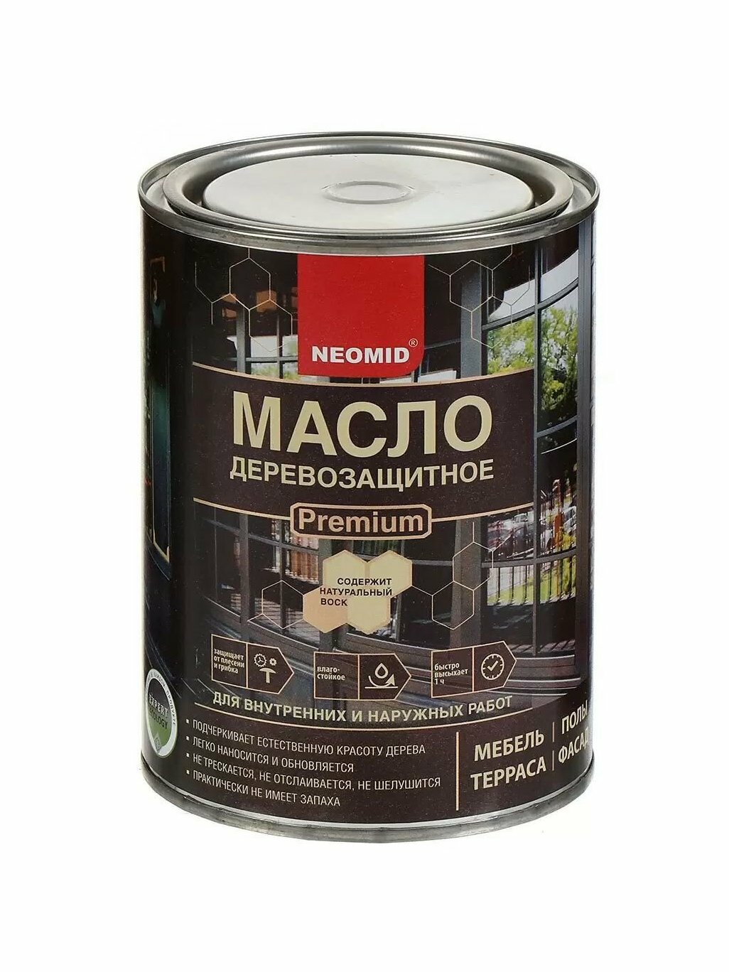 Масло Neomid Premium деревозащитное, цвет красное дерево, 0.75 л. Глянцевое масло для защиты дерева от плесени и УФ-лучей