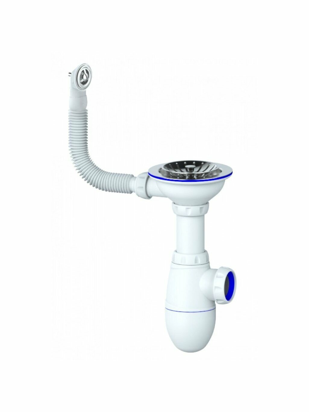 Сифон для мойки Unicorn В411P, 3" 1/2, 40 мм, пластиковый с выпуском и круглым переливом, белый, производство Россия