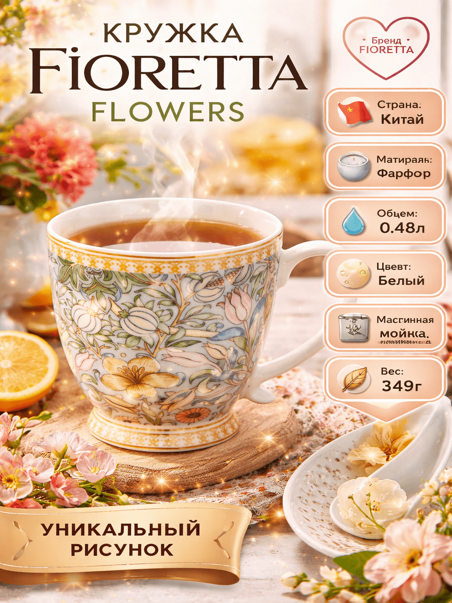 Кружка Fioretta Flowers, 480мл