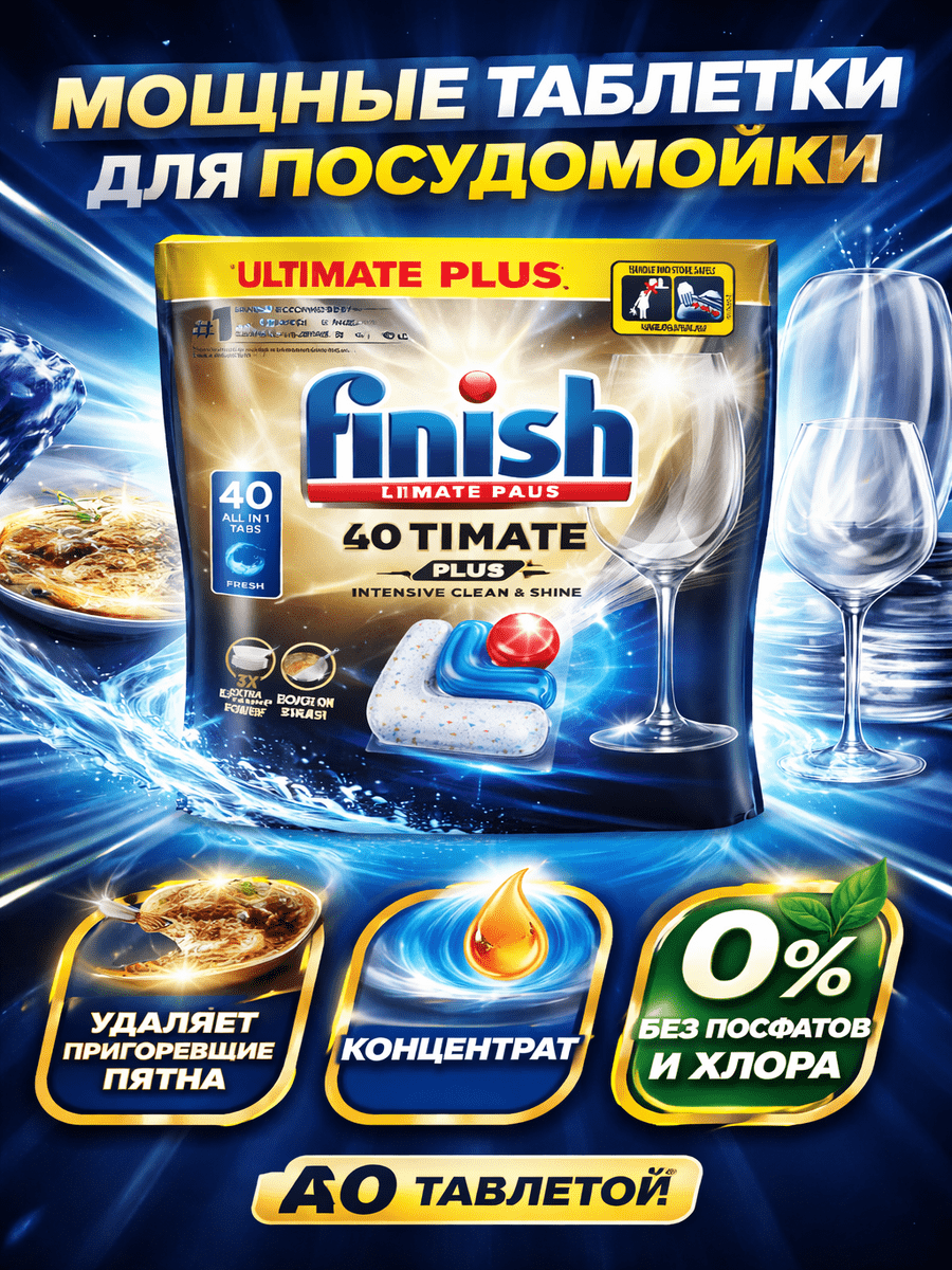 Таблетки для посудомоечной машины Finish Ultimate Plus Cyclesynk, 40шт