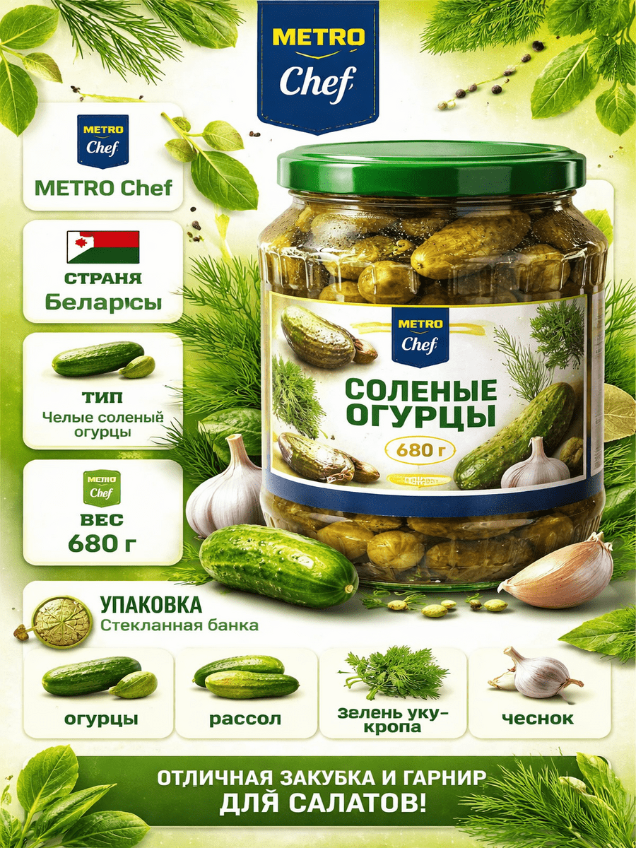 METRO Chef Огурцы соленые, 680г
