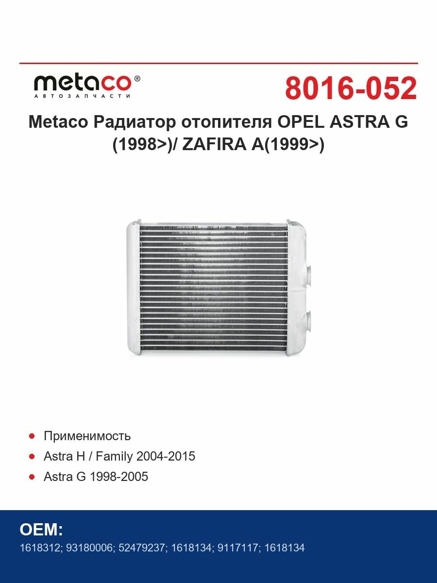 Metaco Радиатор отопителя OPEL ASTRA G (1998>)/ ZAFIRA A(1999>)