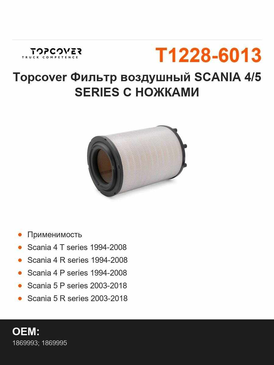 Topcover Фильтр воздушный SCANIA 4/5 SERIES С ножками