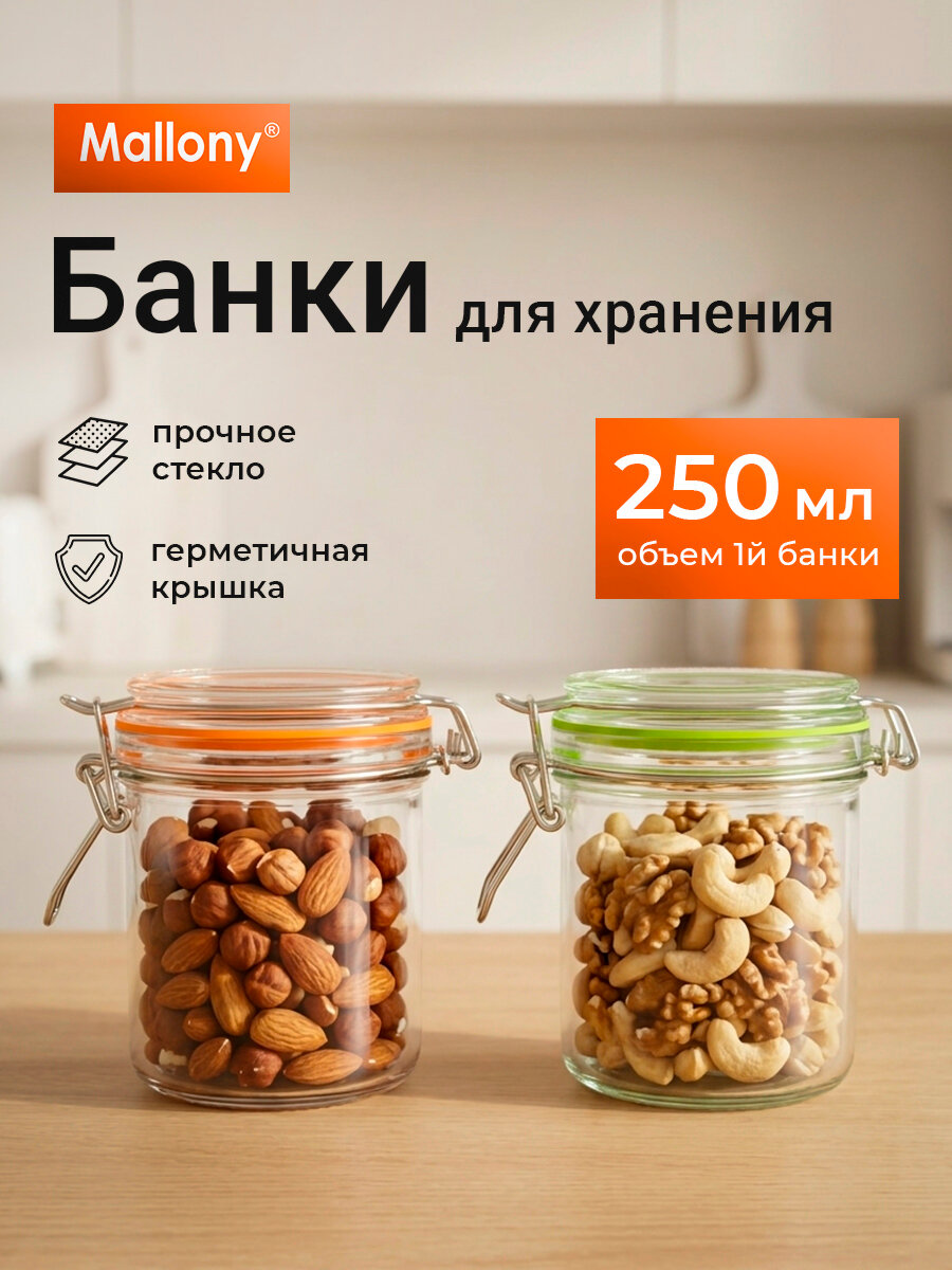 Набор из 2-х стеклянных банок с бугельным замком Mallony Bravo, 2 x 250 мл