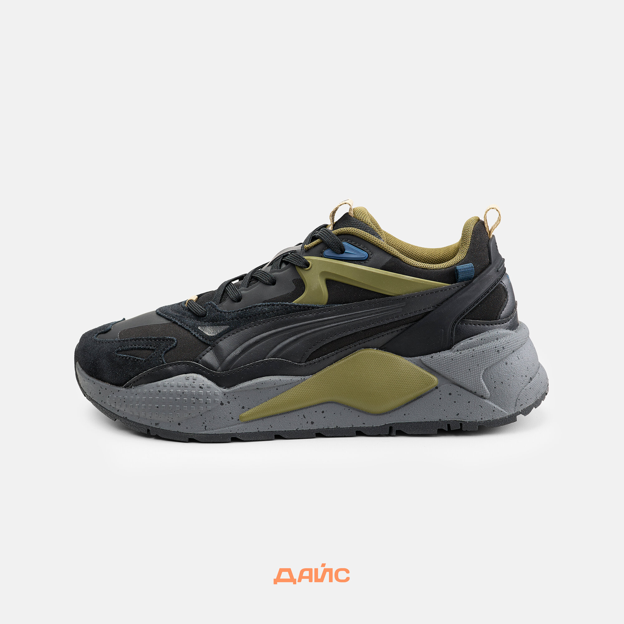 Кроссовки Puma RS-X Efekt Speckle, мужские, верх: текстиль, синтетика, замша, амортизация RS, зелёный "Speckle"