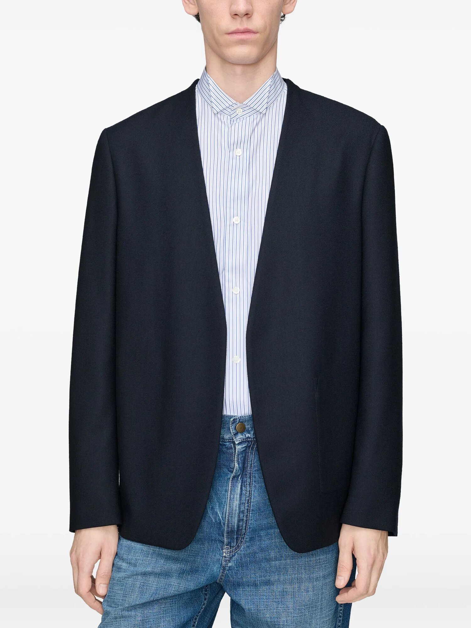 Куртка Maison Margiela Open-front collarless jacket, размер 50, blue — фото 1