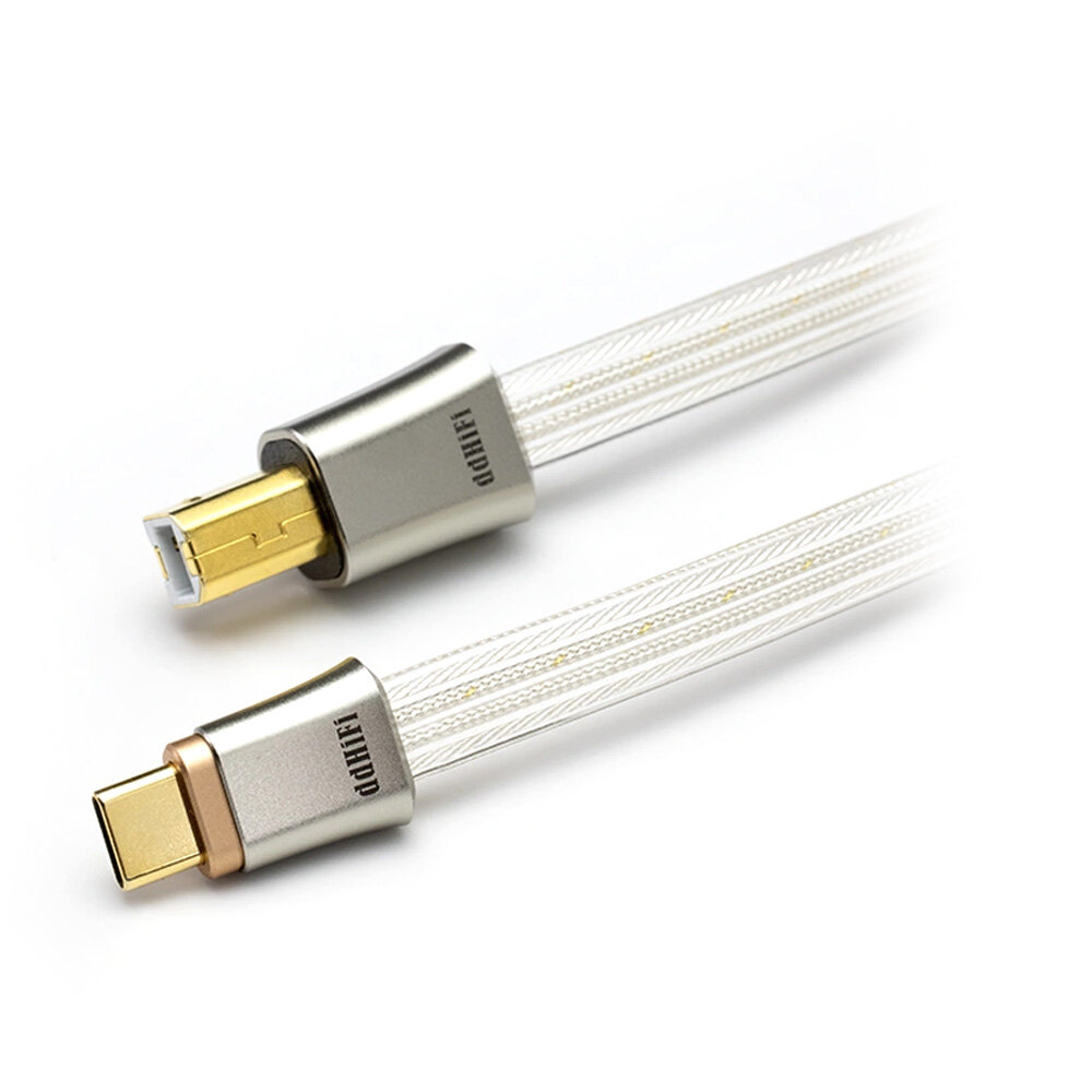 Кабель ddHiFi TC19BC silver USB-C OTG - USB-B 95 cm, плоский