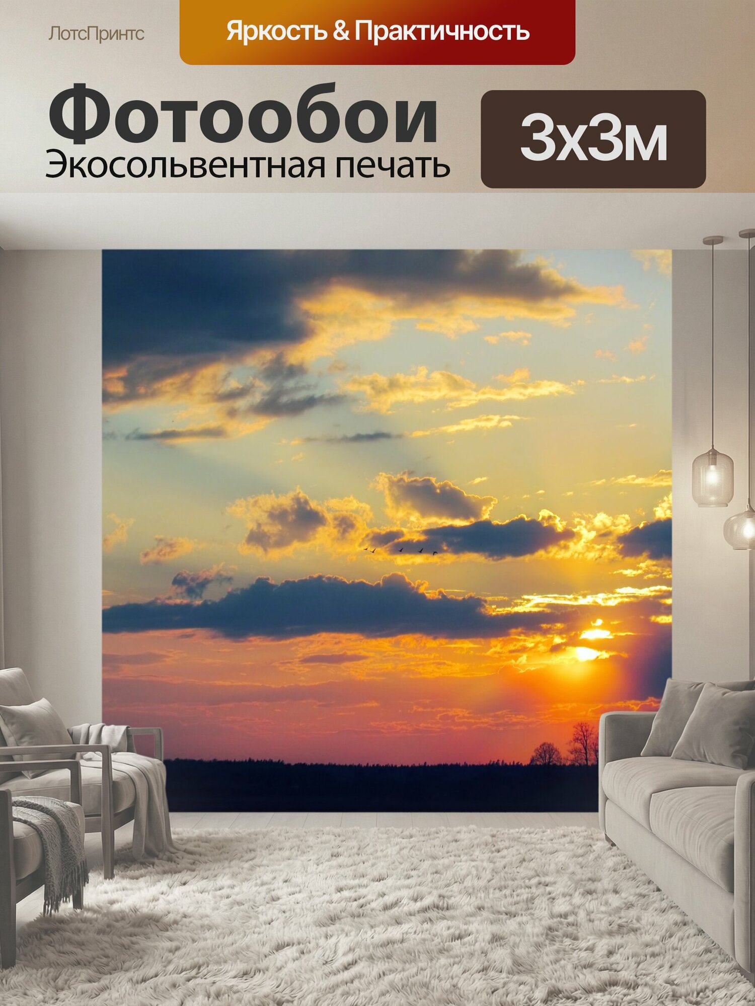 Фотообои "Закат, небо, закат небо" 300x300 см. экосольвентная печать