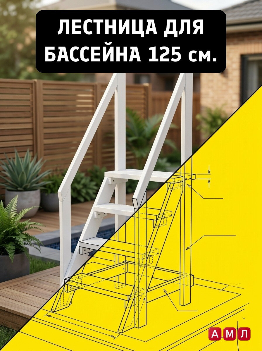 Проект чертеж лестница для каркасного бассейна 4 ступени 125 см. своими руками - скачать и распечатать чертежи с размерами, пошаговая и поэтапная схема сборки