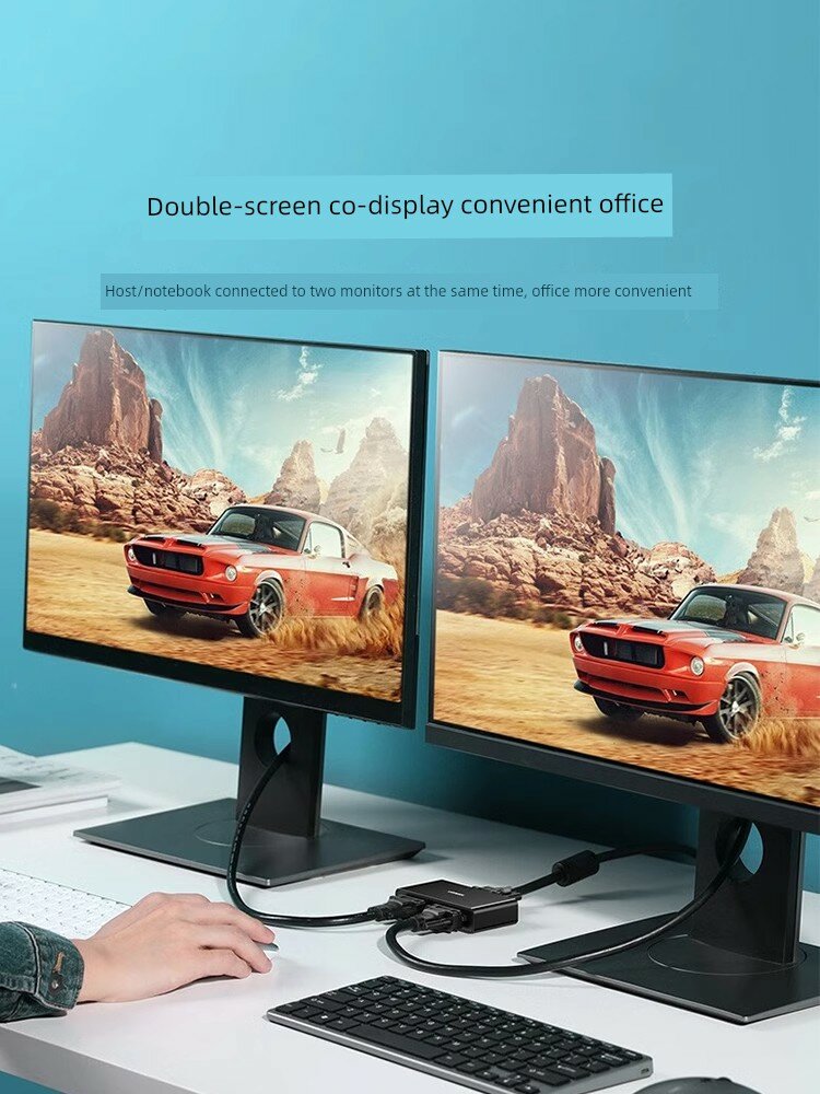 1xВХ 2xВЫХ VGA разветвитель с 0,9 м кабелем VGA и 1 м кабелем Micro USB для ТВ монитора проектора