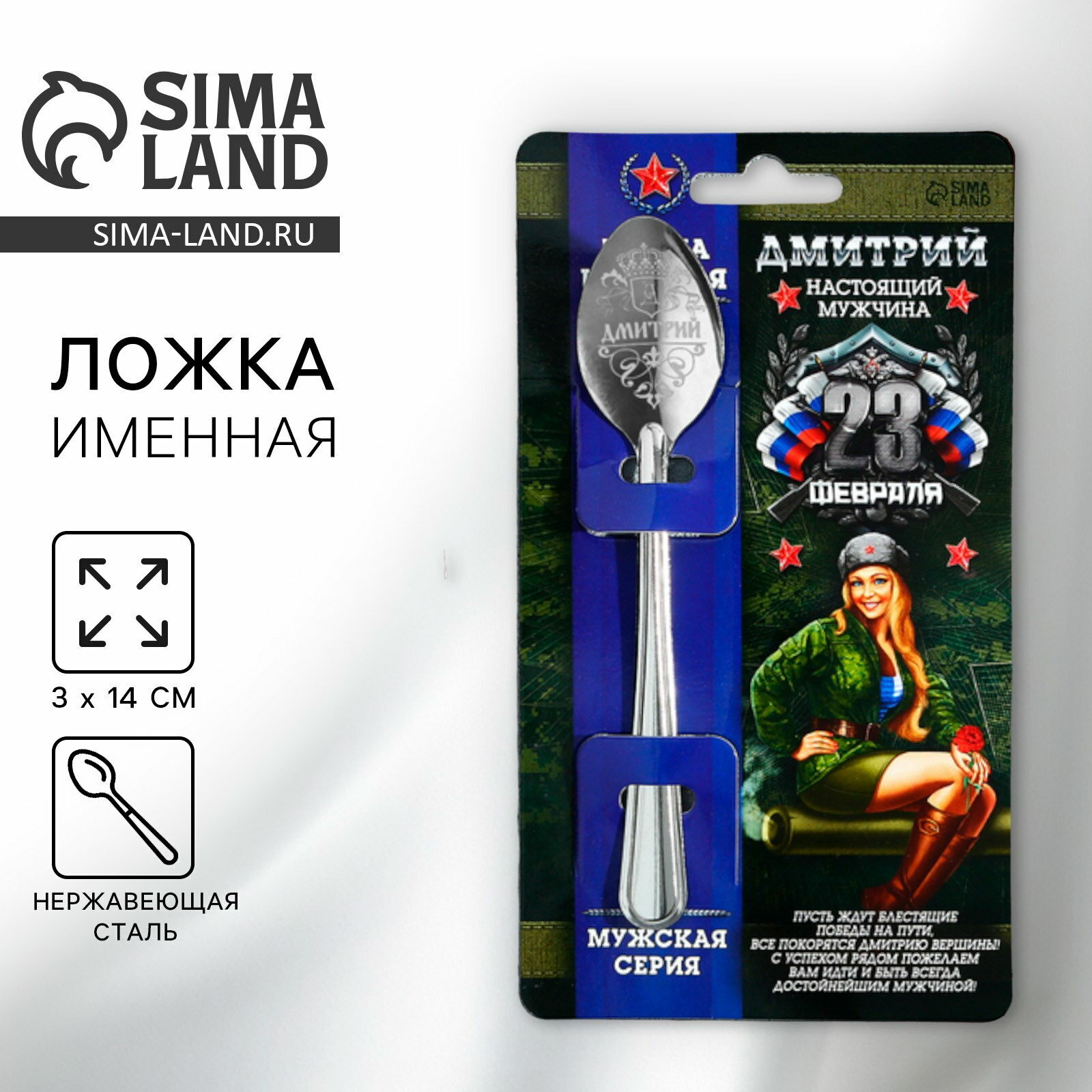 Ложка чайная именная "Дмитрий", 3x14 см, назначение: сувенирные, 3 шт.