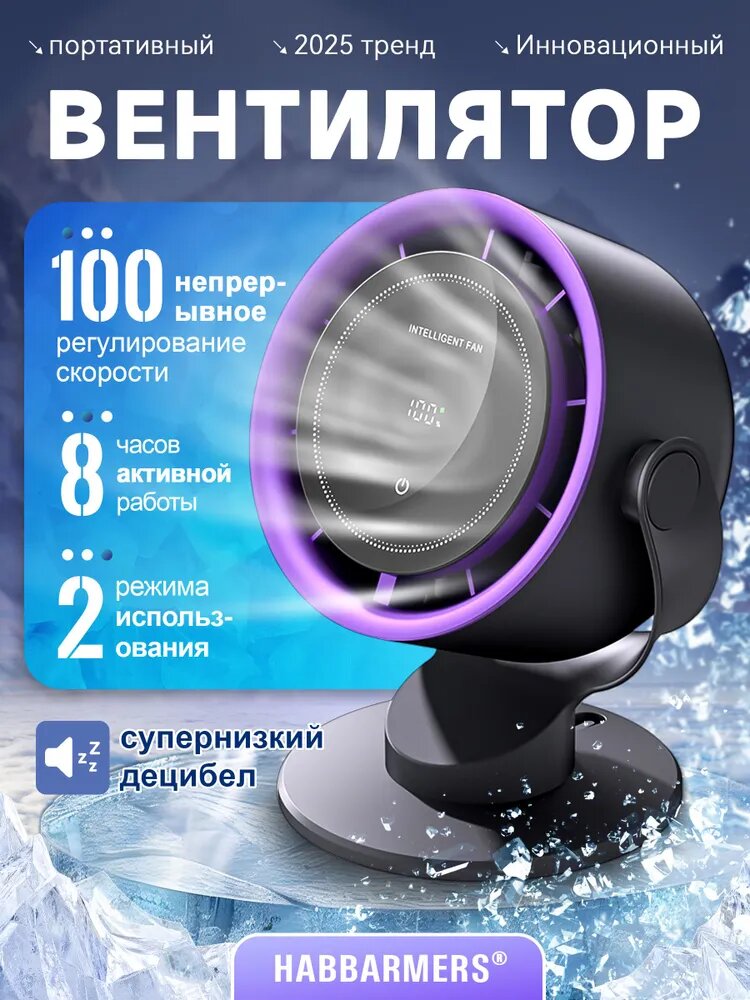 Настольный вентилятор Вентилятор настольный бесшумный, черно-серый