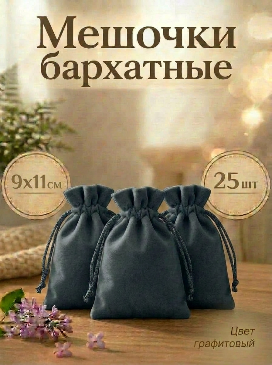 Мешочки бархатные 9х11 см для хранения украшений и упаковки подарков