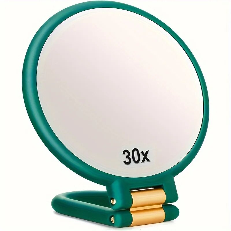 Зеркало косметическое 30x зеленое, портативное