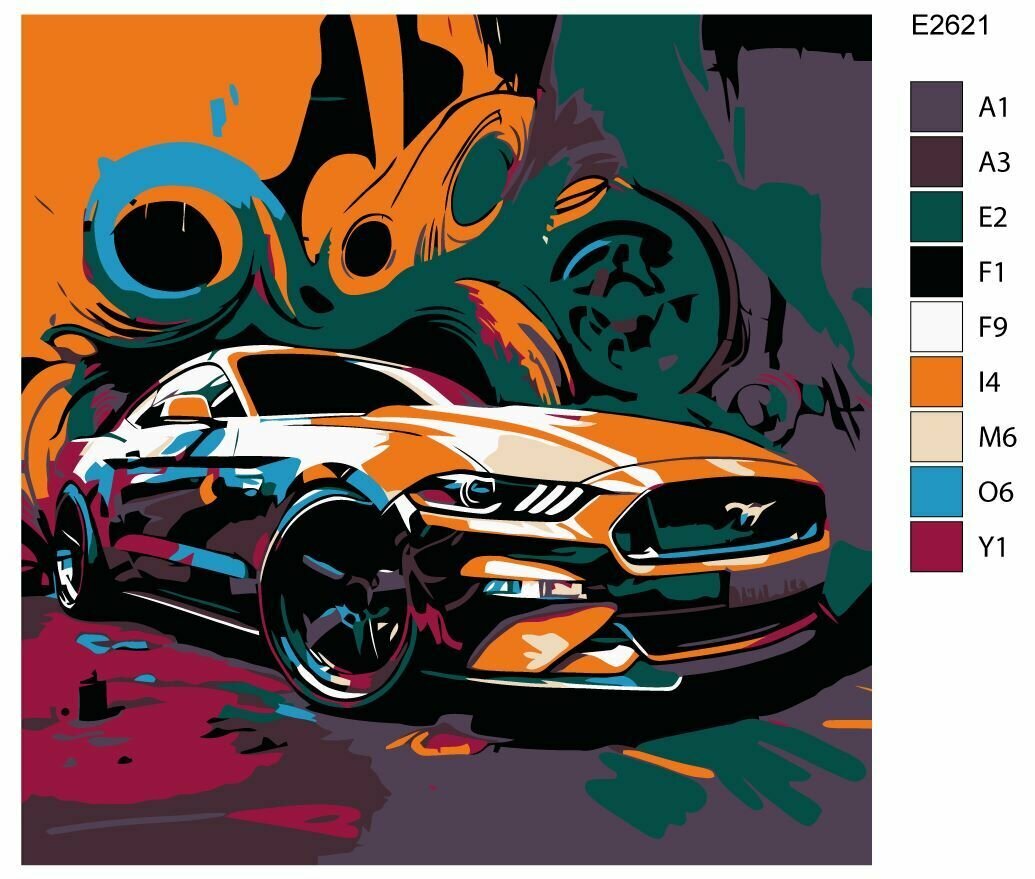 Детская картина по номерам E2621 "Спортивный автомобиль Ford Mustang" 30x30