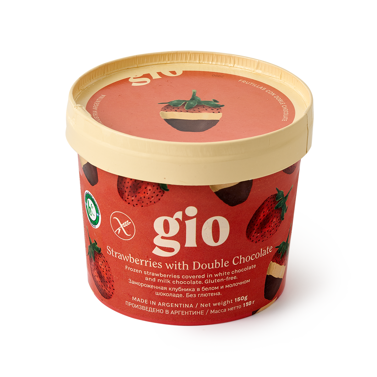 Клубника Gio, в белом и молочном шоколаде, замороженная, в банке, 150 г