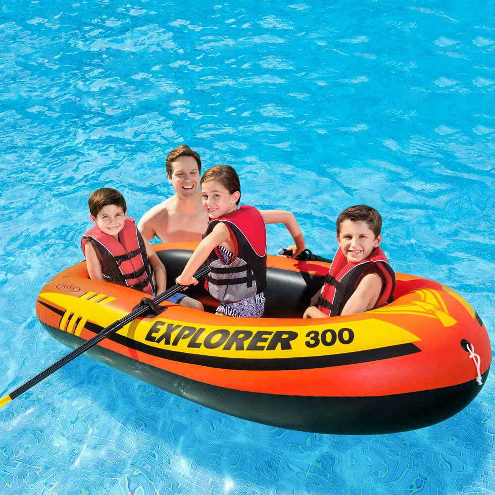 Надувная лодка INTEX EXPLORER 300 с набором, коричнево-красный
