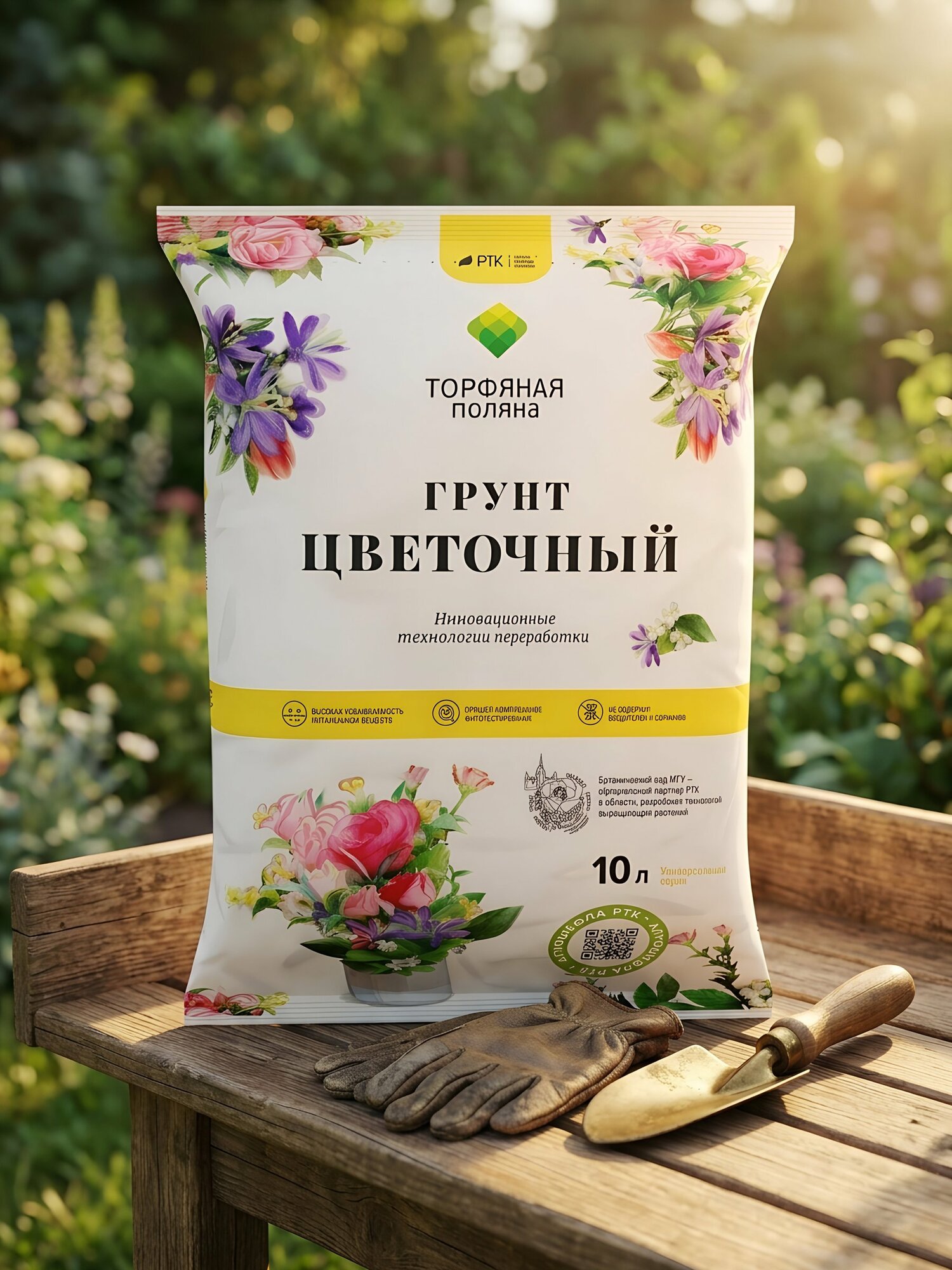 Грунт Цветочный Торфяная поляна 10 л для комнатных растений, питательная почвосмесь с агроперлитом, pH 4.0-5.5