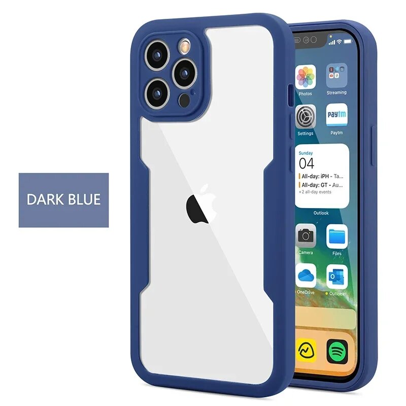 Двойной защитный чехол для телефона 360 Full Body для iPhone 12 Синий, Dark Blue, For iPhone 13 Mini