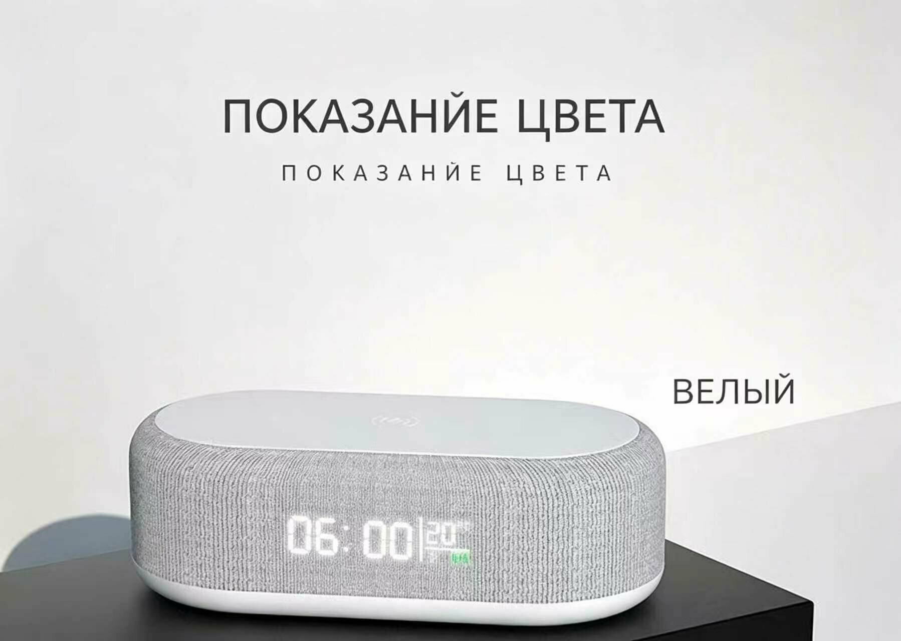 Настольная станция 4 в 1: беспроводная зарядка, цифровые часы с будильником, термометр и ночник