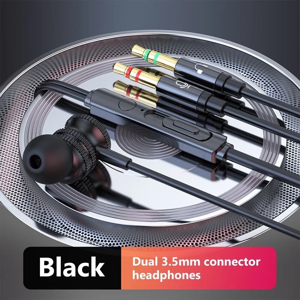 Наушники проводные с микрофоном, 3.5 мм, USB, черный