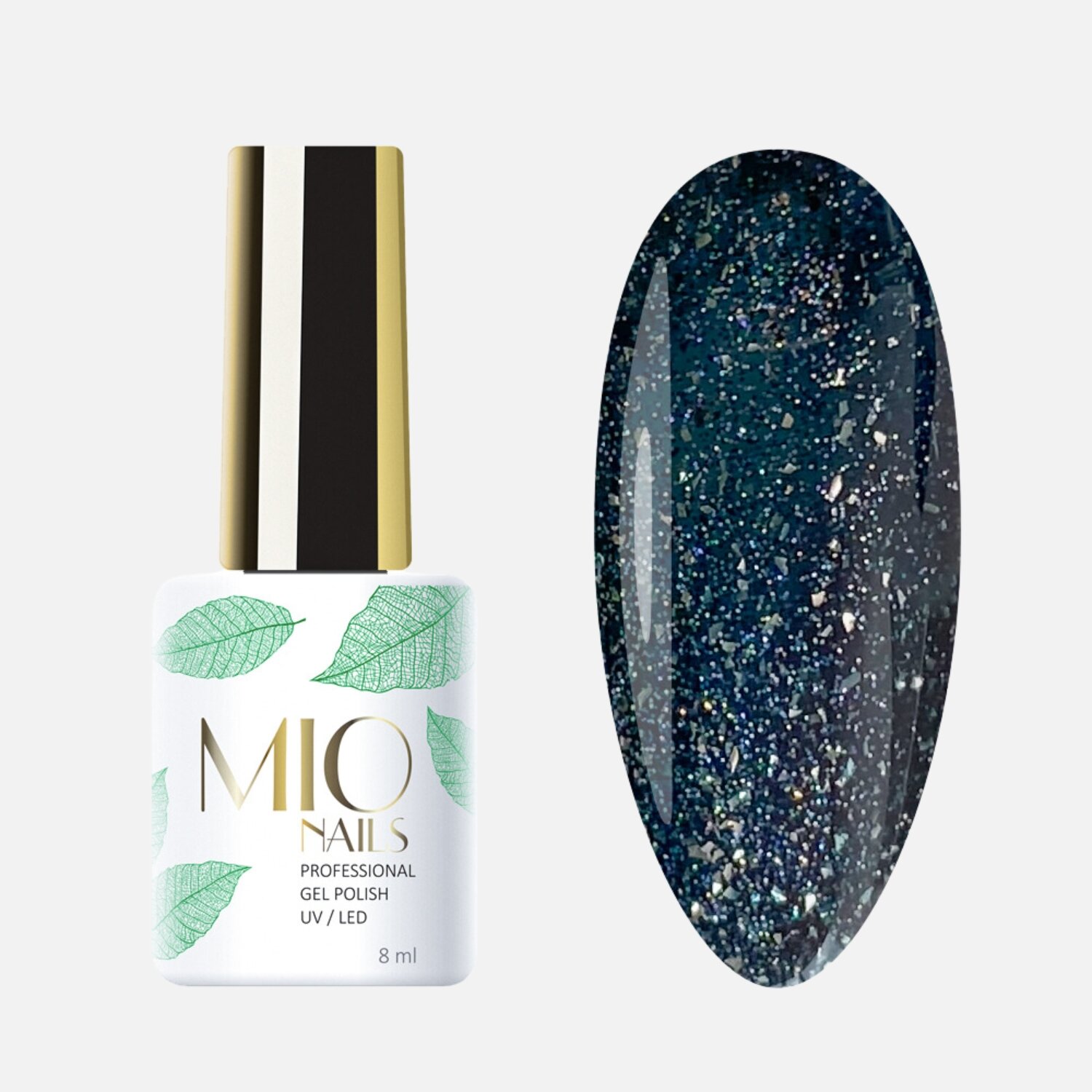 Гель-лак MIO Nails №R-22 Космическая пыль 8 мл тёмный сине-зелёный с голографическим шиммером