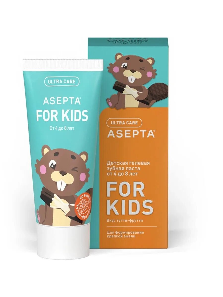 Зубная паста Асепта Kids детская гелевая тутти-фрутти от 4 д