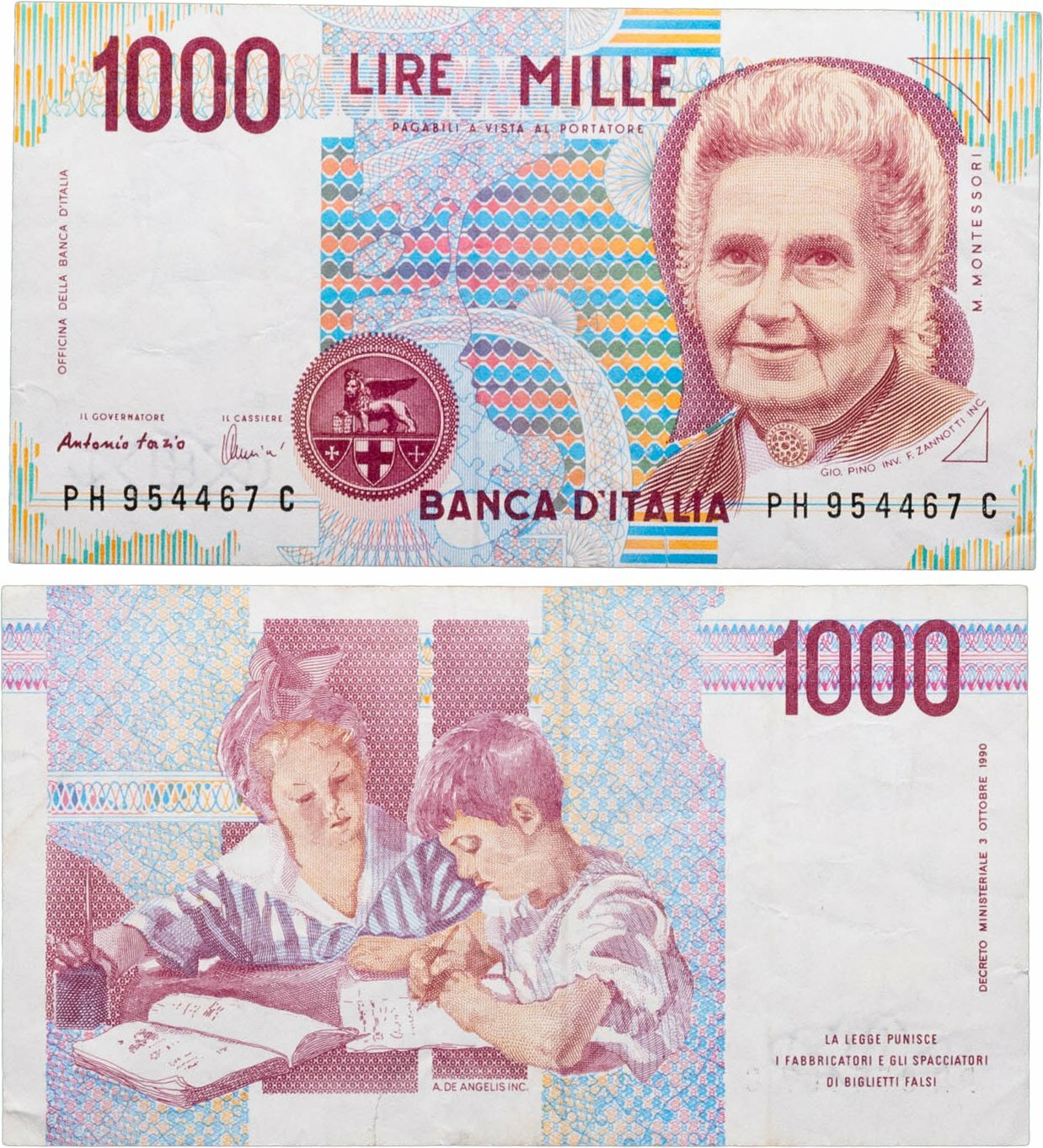 Италия 1000 Лир 1990 "Мария Монтессори Школа Монтессори"