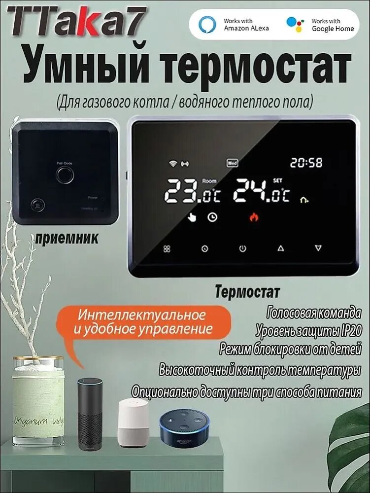 Терморегулятор, термостат ME98 для газового котла, WiFi, черный