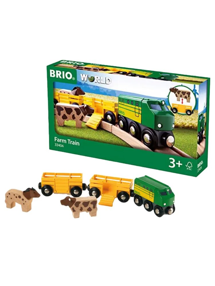 BRIO Деревянный железнодорожный сельскохозяйственный поезд, перевозящий животных -33404