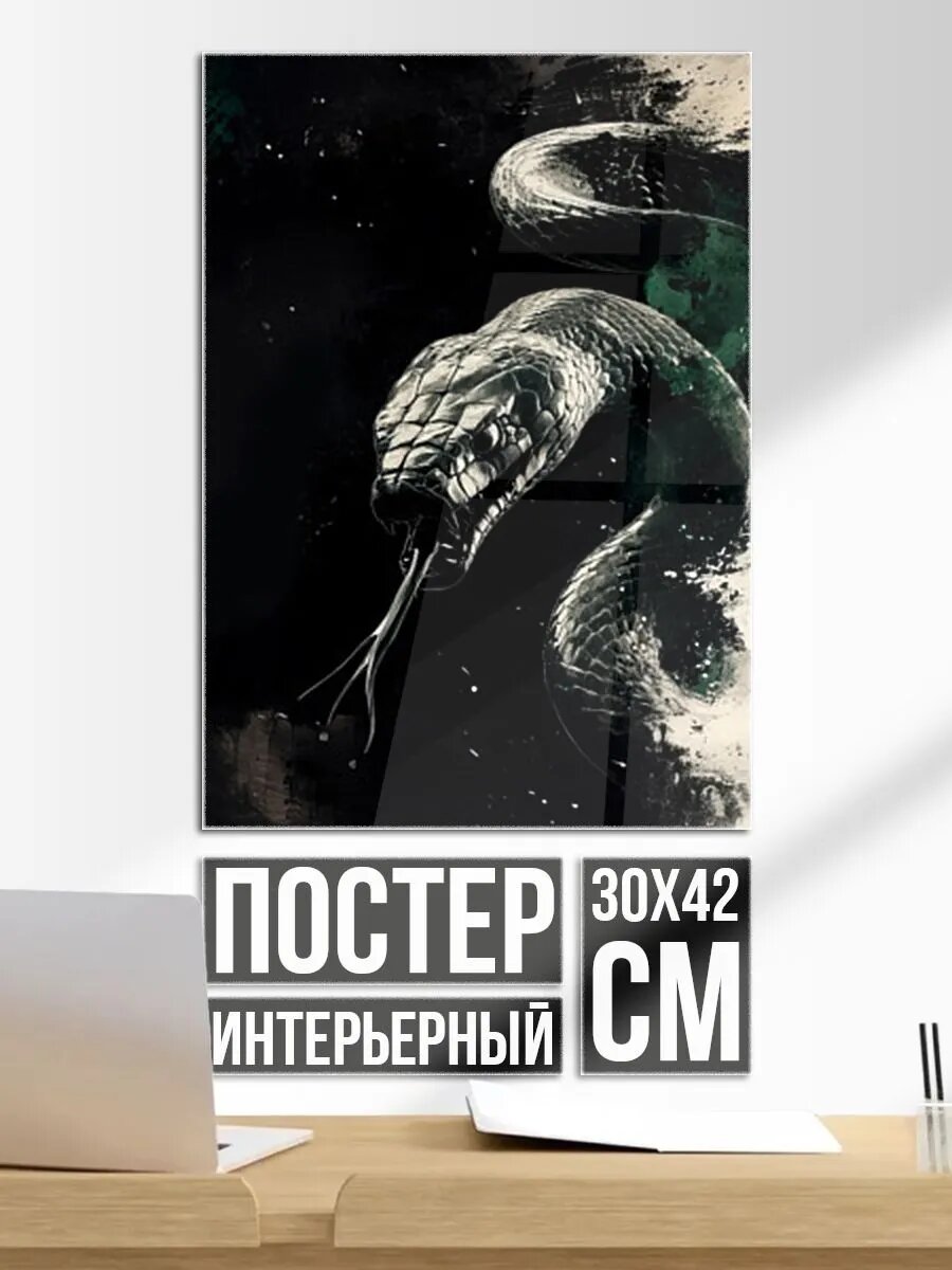 Постер на стену Черно-белая змея в краске китайский стиль