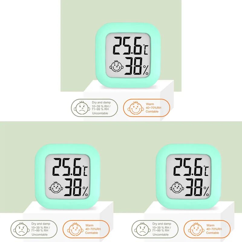 Цифровой ЖК-термогигрометр для дома 3pcs green